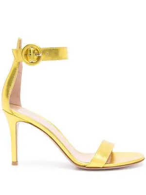 GIANVITO ROSSI Portofino 85mm Metallic-leather Sandals - Yellow