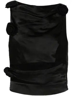Maje Floral-appliqué Cut-out Tank Top - Black