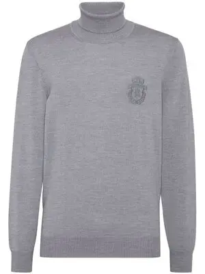 BILLIONAIRE Monogram-embroidered Turtleneck - Grey