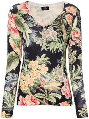 Etro Floral-print Knitted Jumper - Black