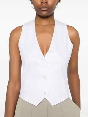 MODES V-neck Cotton Waistcoat - White