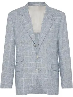 Brunello Cucinelli Single-breasted Checked Blazer - Blue