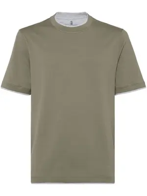 Brunello Cucinelli Contrast-trim Crew-neck T-shirt - Green