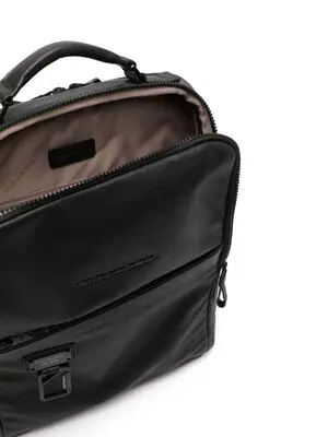 PIQUADRO Leather Logo Plaque Laptop Backpack - Black