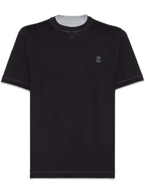 Brunello Cucinelli Logo-embroidered Cotton T-shirt - Black