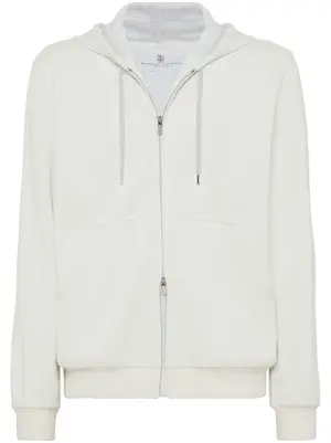 Brunello Cucinelli Zip-up Jersey Hoodie - White