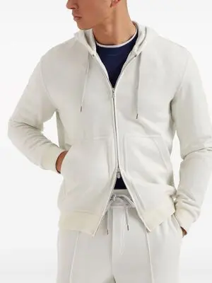 Brunello Cucinelli Zip-up Jersey Hoodie - White