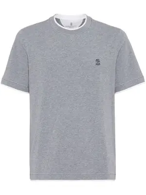 Brunello Cucinelli Logo-embroidered Contrast-trim T-shirt - Grey