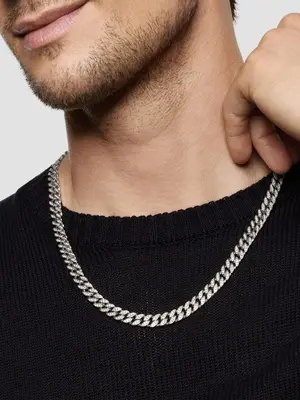 David Yurman Curb Chain Necklace In Sterling Silver - Diamond