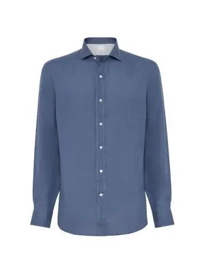 Brunello Cucinelli Hemp Easy Fit Shirt With Spread Collar - Blue
