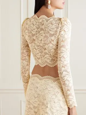 Rabanne Scalloped Cropped Lace Top - White