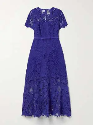 SELF-PORTRAIT Belted Guipure Lace Midi Dress