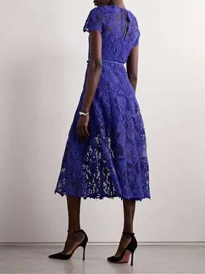 SELF-PORTRAIT Belted Guipure Lace Midi Dress