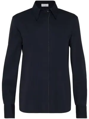 Brunello Cucinelli Monili-chain Poplin Shirt - Blue
