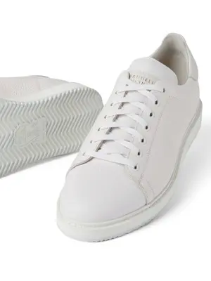 Brunello Cucinelli Grained Leather Lace-up Sneakers - White