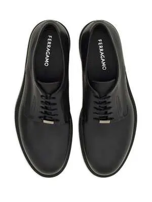 FERRAGAMO Logo-debossed Leather Derby Shoes - Black