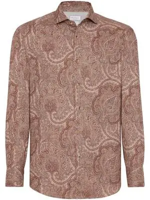 Brunello Cucinelli Patterned Jacquard Cotton Shirt - Brown