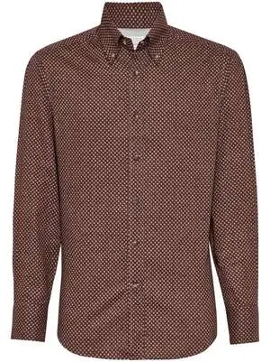 Brunello Cucinelli Geometric-pattern Cotton Shirt - Red
