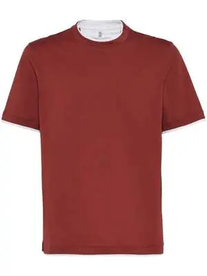 Brunello Cucinelli Contrast-trim Crew-neck T-shirt - Red