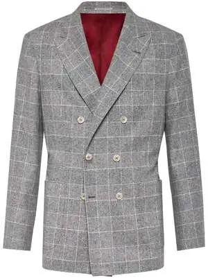 Brunello Cucinelli Single-breasted Checked Blazer - White