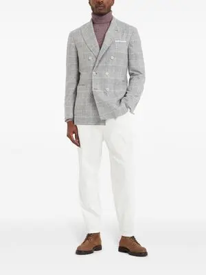Brunello Cucinelli Single-breasted Checked Blazer - White