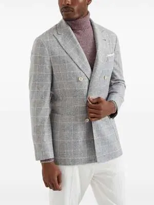 Brunello Cucinelli Single-breasted Checked Blazer - White