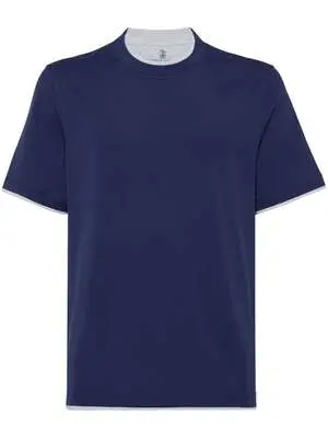 Brunello Cucinelli Contrast-trim Crew-neck T-shirt - Blue