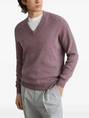 Brunello Cucinelli Ribbed V-neck Jumper