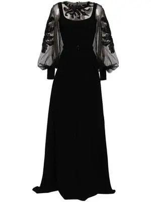 SAIID KOBEISY Beaded Crepe Maxi Dress - Black