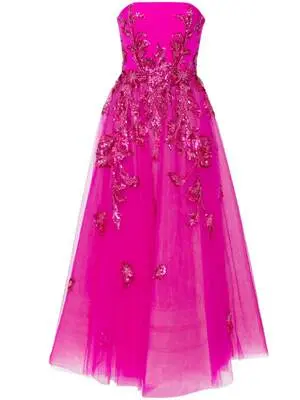 SAIID KOBEISY Beaded Tulle Gown - Pink