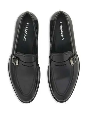 FERRAGAMO Gancini Leather Moccasins - Black