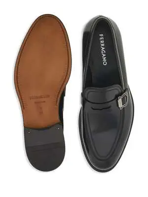 FERRAGAMO Gancini Leather Moccasins - Black