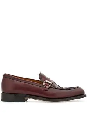 FERRAGAMO Gancini Plaque Leather Moccasins - Red