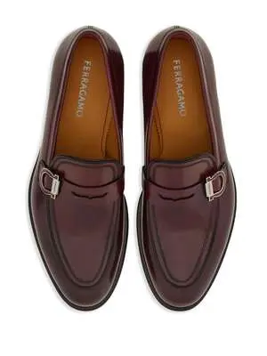 FERRAGAMO Gancini Plaque Leather Moccasins - Red