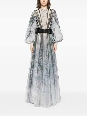 SAIID KOBEISY Abstract-print Belted Gown