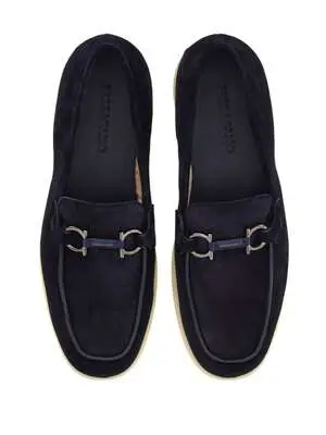FERRAGAMO Gancini Ornament Suede Loafers - Blue