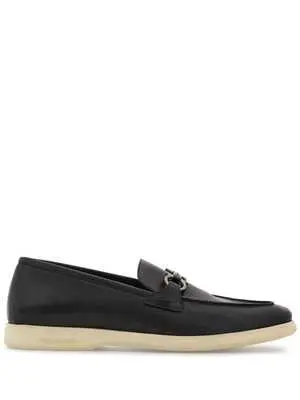 FERRAGAMO Gancini-plaque Leather Loafers - Black