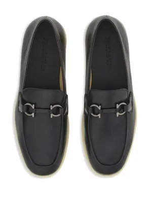 FERRAGAMO Gancini-plaque Leather Loafers - Black