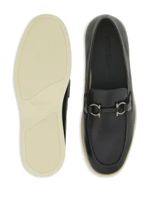 FERRAGAMO Gancini-plaque Leather Loafers - Black