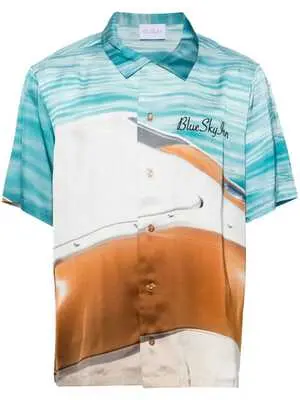 BLUE SKY INN Boat-print Satin Shirt - Blue