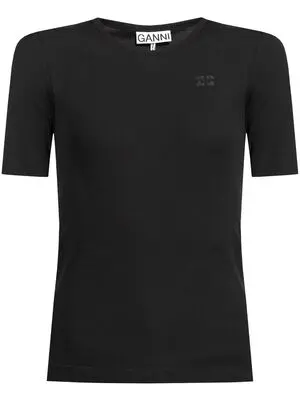 GANNI Logo-appliqué T-shirt - Black