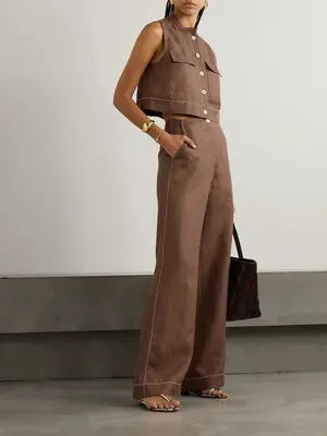 Bondi Born Varenna Herringbone Organic Linen Straight-leg Pants