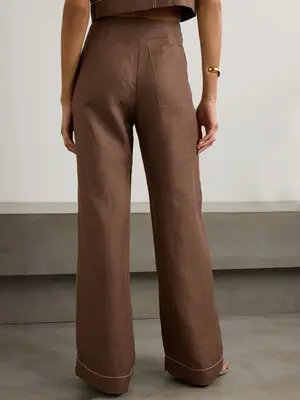 Bondi Born Varenna Herringbone Organic Linen Straight-leg Pants