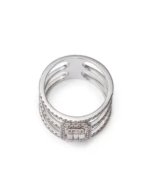 Bloomingdale'S Diamond Round & Baguette Triple Row Ring 0.75 Tcw