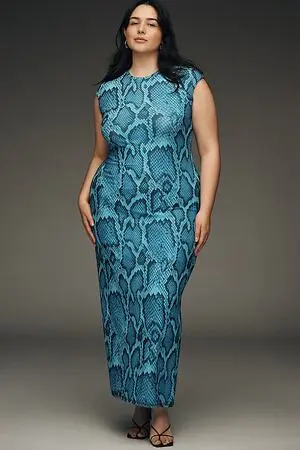 AFRM AFRM Polka Dot Slim Mesh Maxi Dress Blue Pattern