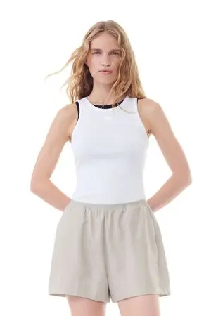 GANNI Soft Cotton Rib Tank Top - White