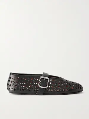 Alaïa Perforated Leather Ballerina Pumps - Black