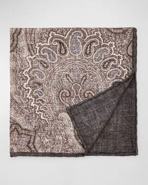Brunello Cucinelli Silk Paisley-print Pocket Square - Dark Grey