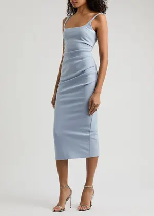 Bec & Bridge Karina Tuck Ruched Midi Dress - Light Blue