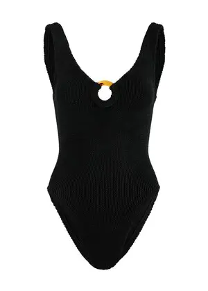 Hunza G Celine Cut-out Seersucker Swimsuit - Black